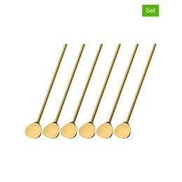 Cilio 6er-Set: Cocktaill&ouml;ffel mit Trinkhalm in Gold - (L)20 cm - 12% | Gedeckter-tisch