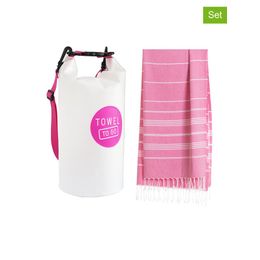Towel to Go 2tlg. Set: Hamamtuch in Wei&szlig;/ Fuchsia - 29% | Badtextilien
