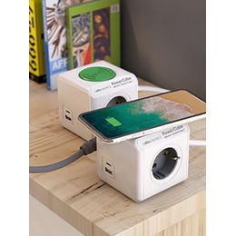 Designnest Ladestation ''PowerCube'' in Wei&szlig;/ Gr&uuml;n - (B)7 x (H)7 x (T)11 cm - 40% | Technikzubehoer