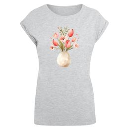 F4NT4STIC T-Shirt 'Rosa Fr&uuml;hlingsblustrau&szlig; In Vase' Damen Gr&ouml;&szlig;e L graumeliert / mischfarben