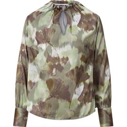 CR&Eacute;ATION L Damen Satinbluse mit breiten Knopfmanschetten khaki-lindgr&uuml;n-bedruckt Gr&ouml;&szlig;e 38