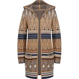 CR&Eacute;ATION L Damen Longstrickjacke im Jacquard-Strickmuster camel-marine-gemustert Gr&ouml;&szlig;e 36