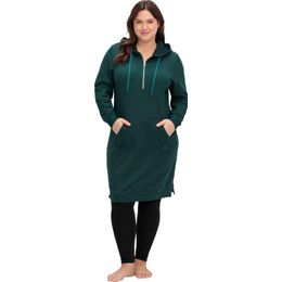 sheego Damen Sweatkleid mit K&auml;ngurutasche, kniefrei tiefgr&uuml;n Gr&ouml;&szlig;e 56/58