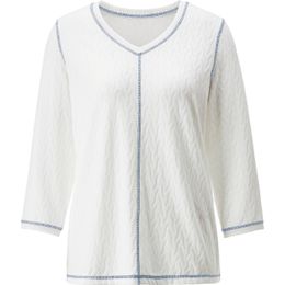 CR&Eacute;ATION L Damen V-Shirt in Jersey-Jacquard-Qualit&auml;t wei&szlig; Gr&ouml;&szlig;e 40