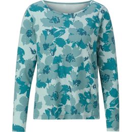 CR&Eacute;ATION L Damen Langarmshirt mit floralem Dessin mint-aquapetrol-bedruckt Gr&ouml;&szlig;e 36