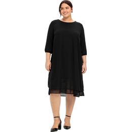 sheego Damen Chiffonkleid im Lagenlook schwarz Gr&ouml;&szlig;e 46