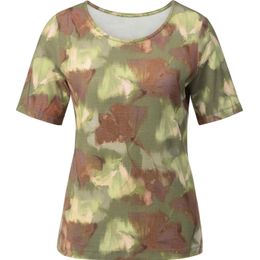CR&Eacute;ATION L Damen Kurzarmshirt mit Ginkgo-Motiv khaki-lindgr&uuml;n-bedruckt Gr&ouml;&szlig;e 36