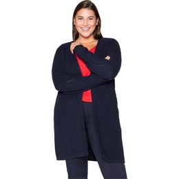 sheego Damen Longstrickjacke mit Lochmuster-Details marine Gr&ouml;&szlig;e 40/42