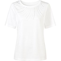 CR&Eacute;ATION L Damen Rundhalsshirt mit Glitzersteinchen-Deko wei&szlig; Gr&ouml;&szlig;e 38