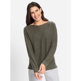 WITT Damen Strickpullover mit &Ouml;senverzierung, khaki, Gr&ouml;&szlig;e 40