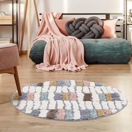 Hochflor-Teppich Carpet City "Focus 3032", bunt (mehrfarbig), H:20mm &Oslash;:200cm, Polypropylen, Teppiche, Boho-Teppich, Hochtief-Muster/ 3D-Effekt, f&uuml;r Wohnzimmer, Schlafzimmer