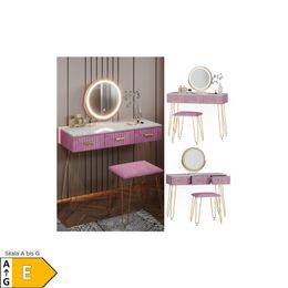 VICCO Schminktisch Frisiertisch Schminkkommode Layla Wei&szlig; Rosa LED-Spiegel Design-Hocker 100x79 cm modern Schlafzimmer Kommode Schublade Ablage Aufbewahrung Touch-Switch Kosmetiktisch Make-Up-Tisch