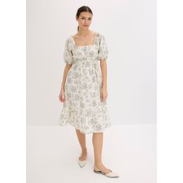 bonprix Midikleid mit Puff&auml;rmeln, beige, mit Baumwolle