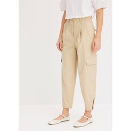 bonprix Cargohose aus Baumwoll-Stretch, beige, mit Baumwolle