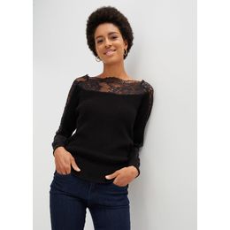 bonprix Pullover mit Spitze, schwarz, Gr.32/34 (XS), Stylischer Pullover mit toller Passform, 50% Baumwolle