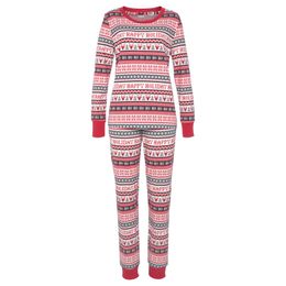 Lascana Pyjama Damen Gr&ouml;&szlig;e XXL/XXXL knallrot / schwarz / offwhite Winterkleid
