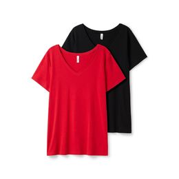 sheego T-Shirt Damen Gr&ouml;&szlig;e 4XL/5XL rot / schwarz