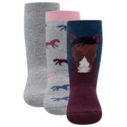 Ewers Stoppersocken 'Pferd' M&auml;dchen Gr&ouml;&szlig;e 18/19 t&uuml;rkis / graumeliert / dunkelrot / schwarz