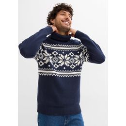 bonprix Norweger-Rollkragenpullover aus reiner Baumwolle, blau, 100% Baumwolle