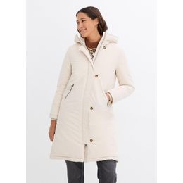 bonprix Wintermantel mit Teddyfell in der Kapuze, beige