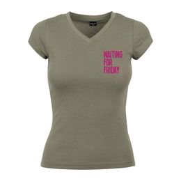 Merchcode T-Shirt 'Waiting For Friday' Damen Gr&ouml;&szlig;e XL khaki / dunkelpink