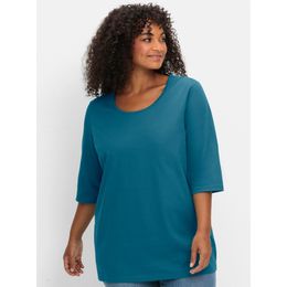3/4-Arm-Shirt sheego "3/4-Arm-Shirt", Damen, Gr. 44/46, topas, 100% Baumwolle, unifarben, Rundhals, Shirts 3/4-Arm-Shirt
