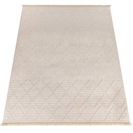 Teppich Paco Home, B:80cm H:11mm L:150cm, beige, Polyester, Wohnzimmer, Teppiche, "Buckman 467", Kurzflor, Uni Farben, Hoch-Tief Effekt, Rauten, mit