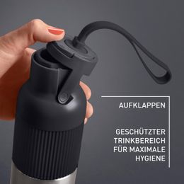 Emsa Isolierflasche "beYou Flip", 500ml, schwarz, Trinkflaschen, mit Flip-Verschluss und Trageband, 100% dicht, sp&uuml;lmaschinengeeignet