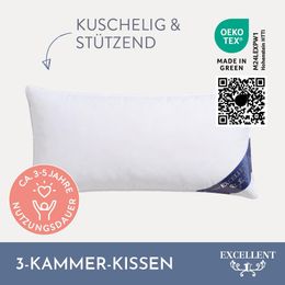 3-Kammer-Kopfkissen EXCELLENT, B:40cm L:60cm, wei&szlig;, Bezug: 100% Baumwolle. F&uuml;llung Au&szlig;en: 100% Daunen. F&uuml;llung Innen: 100% Federn, Kopfkissen,