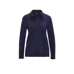 GOLDNER Damen Poloshirt "Langarm Poloshirt mit Schmuckband an Knopfleiste", blau, Gr. 44, Obermaterial: 95% Modal CMD. 5% Elasthan EL., Shirts
