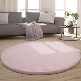 Teppich Paco Home, H:24mm &Oslash;:80cm, pink, Polyester, Wohnzimmer, Teppiche, "Tatami 475", Kurzflor, Uni Farben, mit Memory Foam, waschbar