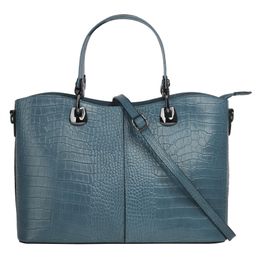 CLUTY Damen Henkeltasche, blau, Leder, Reptilienpr&auml;gung, Taschen, echt Leder, Made in Italy