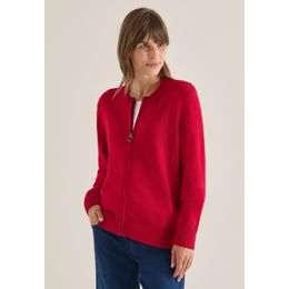 Cecil Damen Cardiganbeaujolais rot, Gr. XL, unifarben, Web, 37% Baumwolle, 34% Polyacryl, 26% Polyester, 3% Elasthan, Strickjacken, mit Ripp-Details