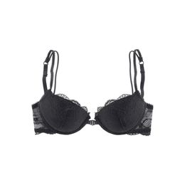 Lascana Damen Push-up-BH, Gr. 80, schwarz, Spitze, Obermaterial: 60% Polyamid, 35% Polyester, 5% Elasthan, BHs, mit praktischem Vorderverschluss und