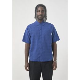 Cleptomanicx Herren Kurzarmhemd "Shirt S/S Facemelter", blau, Gr. L, bedruckt, 90% Baumwolle, 10% Viskose, Hemden, mit lockerem Schnitt