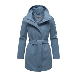 Marikoo Damen Kurzmantel "Katalinaa", blau, Gr. XL, 90% Polyester, 10% Viskose, M&auml;ntel, Eleganter Wickel Mantel mit Tailleng&uuml;rtel und Oversized Hood