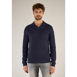 Street One MEN Herren V-Ausschnitt-Pullover, blau, Gr. L, unifarben, Web, 100% Baumwolle, Pullover, aus reiner Baumwolle