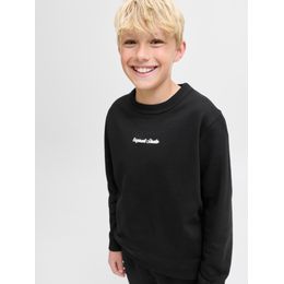 Jack & Jones Jungen Sweatshirt "JORNORREBRO EMB SWEAT CREW NOOS JNR", schwarz, Gr. 128, JACK & JONES JUNIOR, unifarben, angeraute Sweatware, Obermaterial: 89%
