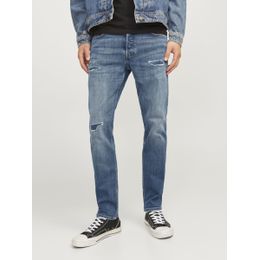 Jack & Jones JACK & JONES Damen Tapered-fit-Jeans "JJIMIKE JJORIGINAL CJ SN", blau, Gr. 28, Abriebeffekte, Destroyed-Effekte, Denim/Jeans, Obermaterial: 95%