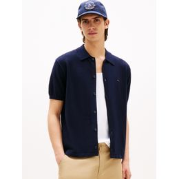 Tommy Hilfiger Herren Kurzarmhemd "ESSENTIAL COTTON SS OVER SHIRT", blau, Gr. XXL, Strick, Obermaterial: 100% Baumwolle, Hemden
