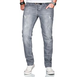 Herren Slim-fit-Jeans "ASCatania", grau, Basic, Gr. 38, Alessandro Salvarini, Destroyed-Effekte, leichte Abriebeffekte, Denim/Jeans, 98% Baumwolle,
