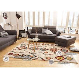 Hochflor-Teppich Hanse Home, B:80cm H:30mm L:150cm, beige, Kunstfaser, Teppiche, "Geometric", Shaggy, Flokati, Boho Design, Weich, Flauschig,