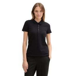 Tom Tailor Damen Poloshirt, schwarz, Gr. XXL, Jersey, Obermaterial: 95% Baumwolle, 5% Elasthan, Shirts