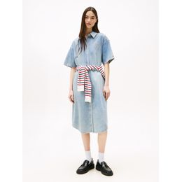 Tommy Jeans Damen Jeanskleid "TJW DENIM SHIRTDRESS SS", blau, Gr. M, unifarben, Denim/Jeans, Obermaterial: 100% Baumwolle, Kleider