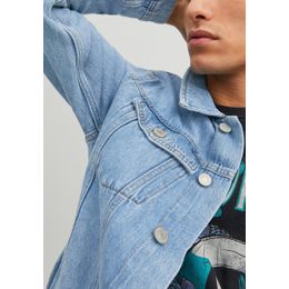 Jack & Jones JACK & JONES Herren Jeansjacke "JJIJEAN Denimjacke, ideal f&uuml;r Fr&uuml;hling, mit Knopfleiste und Taschen", blau, Gr. S, Abriebeffekte, Denim/Jeans,