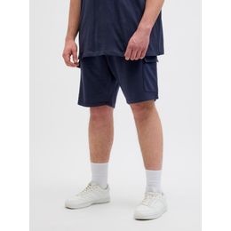 Jack & Jones PlusSize Herren Shorts "JPSTKANE JJSCRIPT SWEAT SHORTS AMT PLS", blau, Gr. 46, JACK & JONES PLUSSIZE, unifarben, Web, Obermaterial: 60% Baumwolle, 40%
