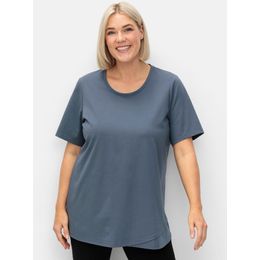 sheego Damen Yogashirt "T-Shirt", grau, Gr. 56, unifarben, 73% Baumwolle, 27% Polyester, Shirts
