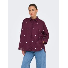 Only Damen Hemdbluse "ONLNEW LINA GRACE LS EMB SHIRT NOOS WVN"winetasting detail:w cloud dancer emb heart, Gr. XS, Web, Obermaterial: 100% Baumwolle,