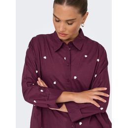 Only Damen Hemdbluse "ONLNEW LINA GRACE LS EMB SHIRT NOOS WVN"winetasting detail:w cloud dancer emb heart, Gr. XS, Web, Obermaterial: 100% Baumwolle,
