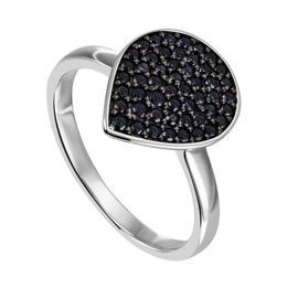 Jobo Damen Fingerring "Tropfen-Ring mit 51 schwarzen Zirkonia", 54, Silber 925 (Sterlingsilber), schwarz, Silber 925 (Sterlingsilber), Fingerringe,